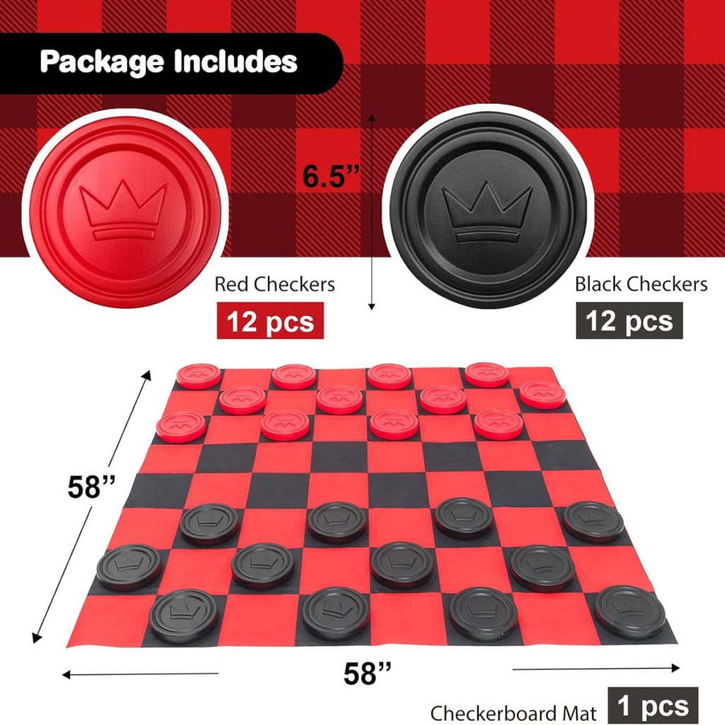 Jumbo Checkers Game Set – 58" Mat - Mimi's Party Palace